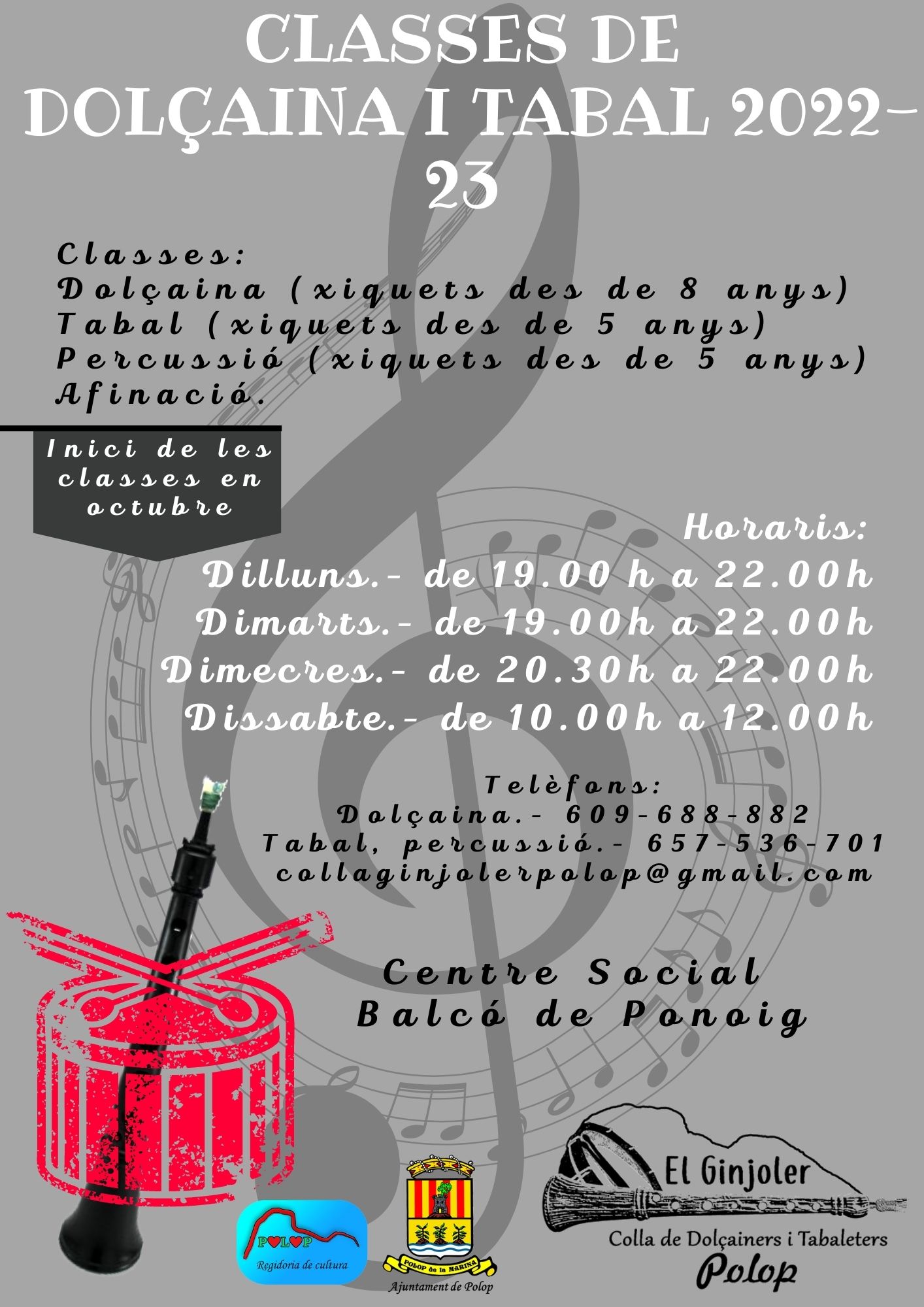 Clases de “dolçaina i tabal” - Polop de la Marina